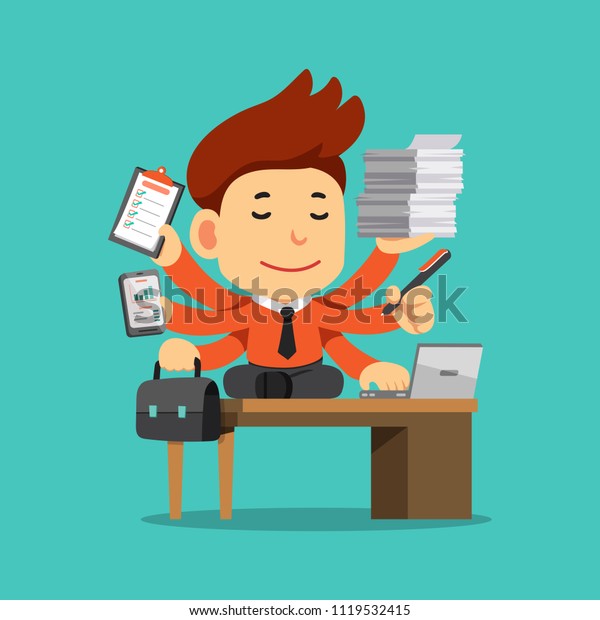 Vector Cartoon Businessman Multi Tasking Design Stock Vector (Royalty ...