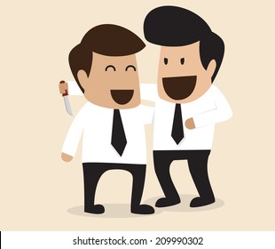 Vector Cartoon Businessman Stabbing His Friend Stock Vector (Royalty ...