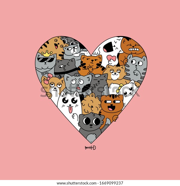 Vector Cartoon Cats Heart Illustration Stock Vector (Royalty Free ...