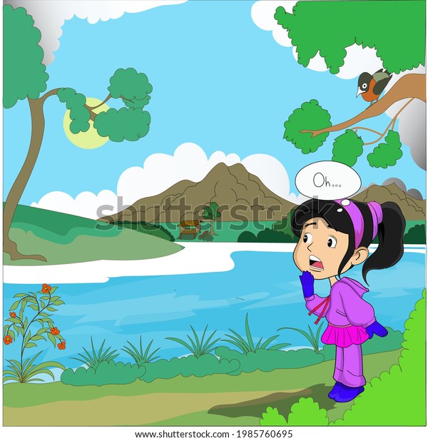 Vector Cartoon Childrens Character Admiring Beauty Stock Vector ...