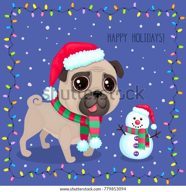 Vector Cartoon Christmas Dog Frame Garlands Stock Vector (Royalty Free ...