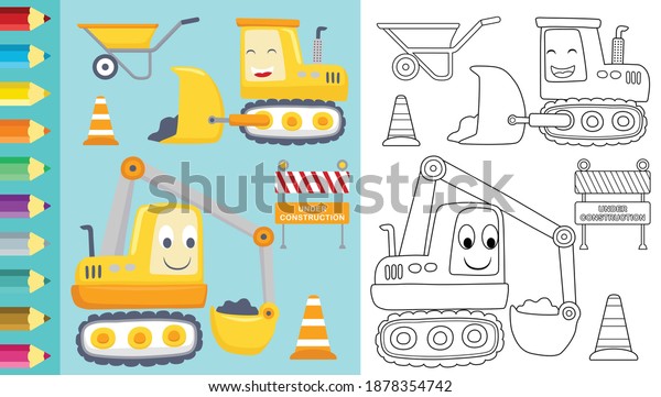 Vector Cartoon Construction Vehicles Construction Signs Stock Vector ...