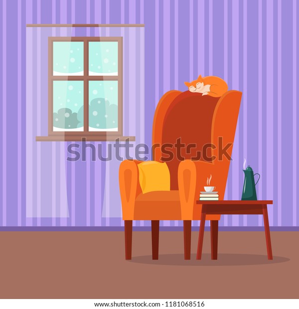 Vector Cartoon Cosy Interior Living Room Stock Vector (Royalty Free ...