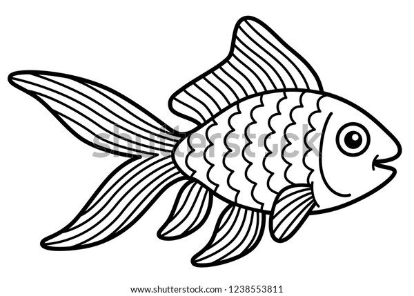 Vector cartoon cute gold fish line art