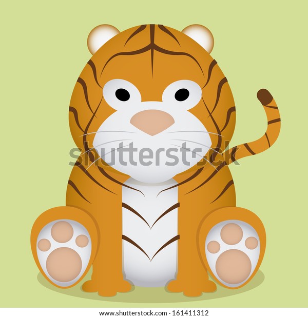 Vector Cartoon Cute Little Tiger Sitting 스톡 벡터(로열티 프리) 161411312 ...
