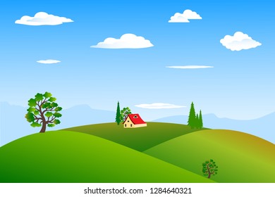 Vector Cartoon Design Beautiful Green Landscape Stock Vector (Royalty ...