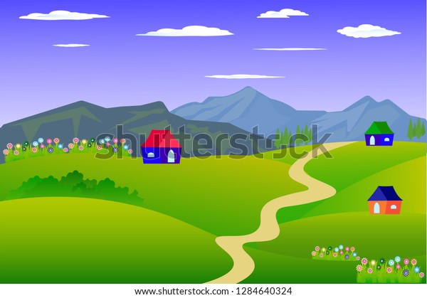Vector Cartoon Design Beautiful Green Landscape Stock Vector (Royalty ...
