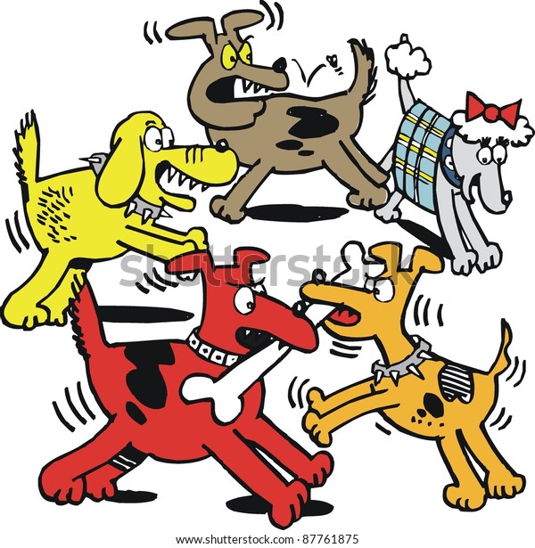 Vector Cartoon Dogs Fighting Over Bone : image vectorielle de stock ...