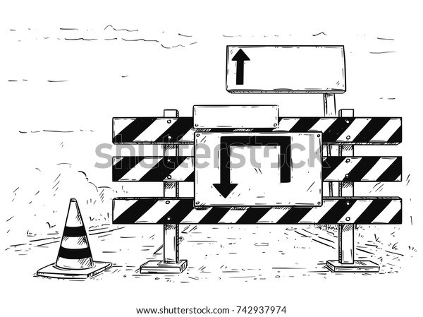 Vector cartoon drawing of road traffic block stop detour with empty ...