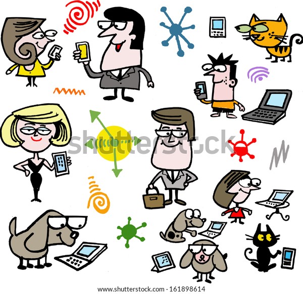 Vector Cartoon Family Group Mobile Phones Stock Vector (Royalty Free ...