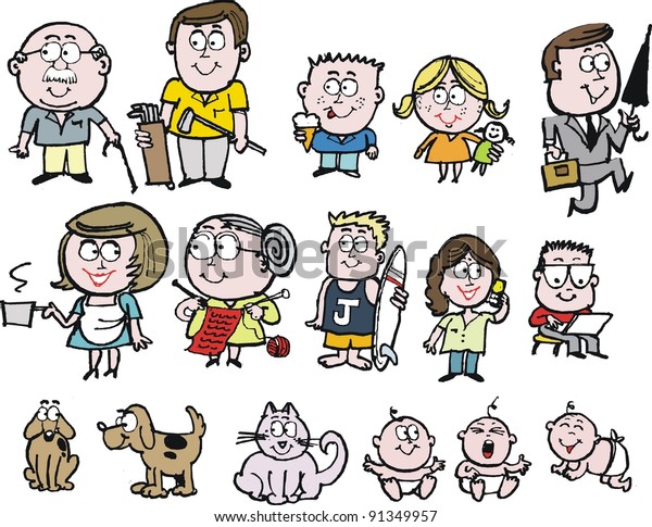 Vector Cartoon Family Group Showing Children 스톡 벡터(로열티 프리) 91349957