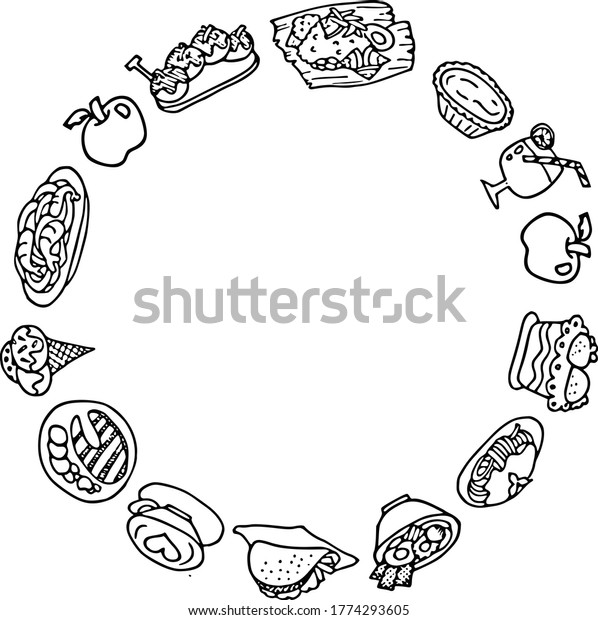 Vector Cartoon Food Circle Border Frame Stock Vector (Royalty Free ...