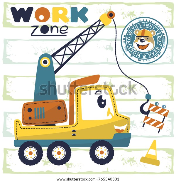 Vector Cartoon Funny Crane Truck Smiling Stock Vector (Royalty Free ...
