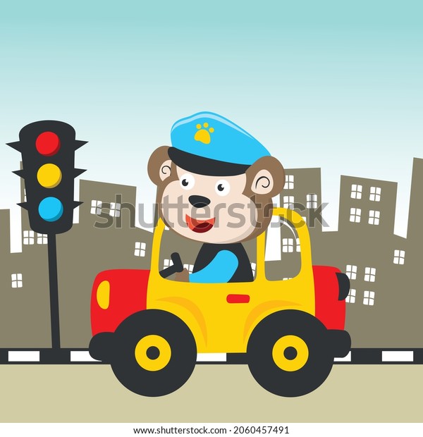 Vector Cartoon Funny Monkey Police Patrol Stock Vector (Royalty Free ...