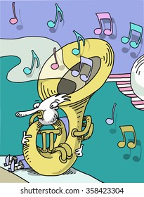 Vector Cartoon Funny Tuba Player Stock Vector (Royalty Free) 358423304 ...