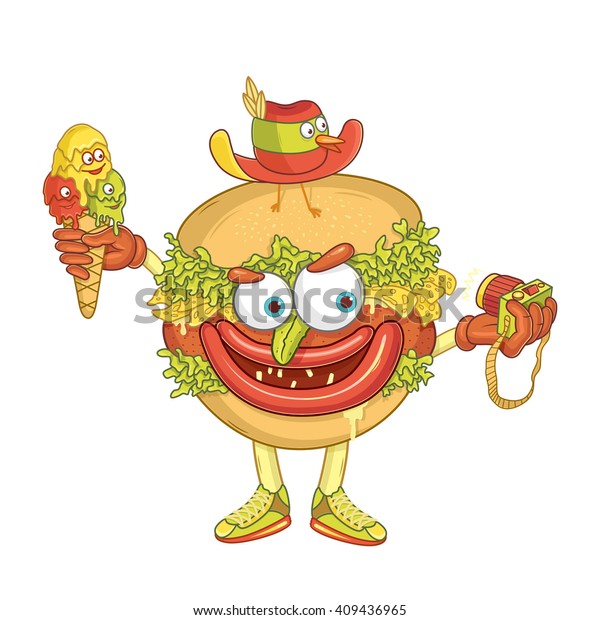 Vector Cartoon Gamburger Fast Food Illustration Stock Vector (Royalty ...