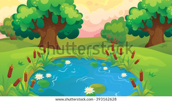 Vector Cartoon Game Background Pond Near Stock Vector (Royalty Free ...