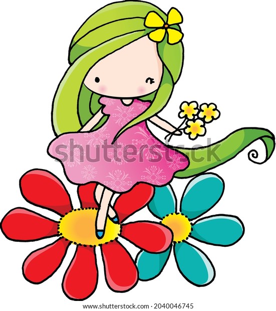 Vector Cartoon Girl Flowers Stock Vector (Royalty Free) 2040046745 ...