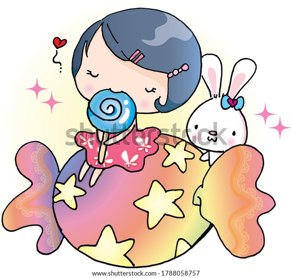 Vector Cartoon Girl Rabbit On Sweet Stock Vector (Royalty Free ...