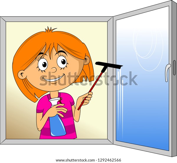 Vector Cartoon Girl Rag Detergent Washes Stock Vector (Royalty Free ...