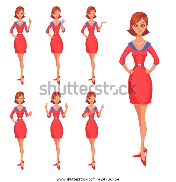 Vector Cartoon Girl Various Poses Set Stock Vector (Royalty Free ...
