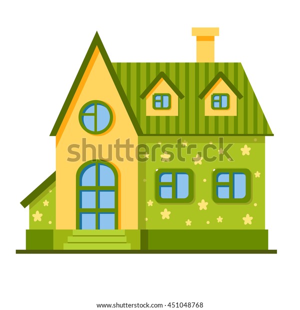 Vector Cartoon Green Yellow House Flowers Stock Vector (Royalty Free ...