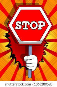 Vector Cartoon Hand Holding Stop Sign Stock Vector (Royalty Free ...