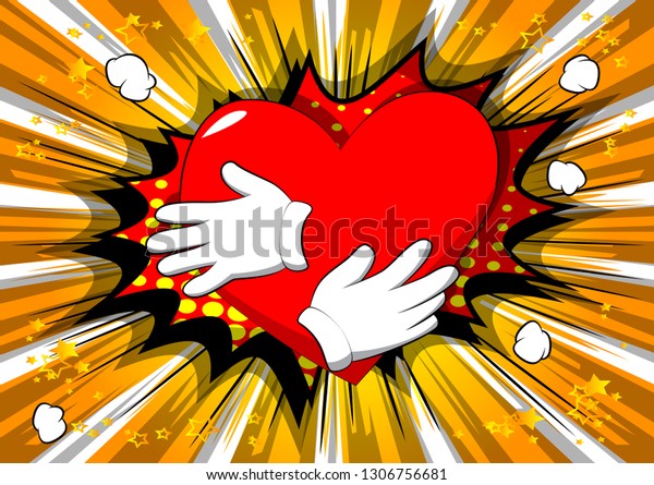 Vector Cartoon Hand Hugging Red Heart Stock Vector (Royalty Free ...