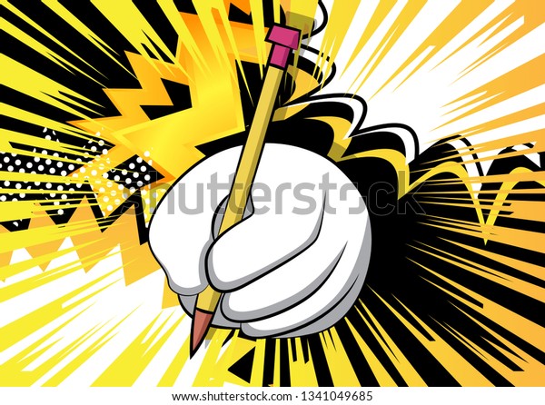 Vector Cartoon Hand Writing Pencil Illustrated Stock Vector (Royalty ...