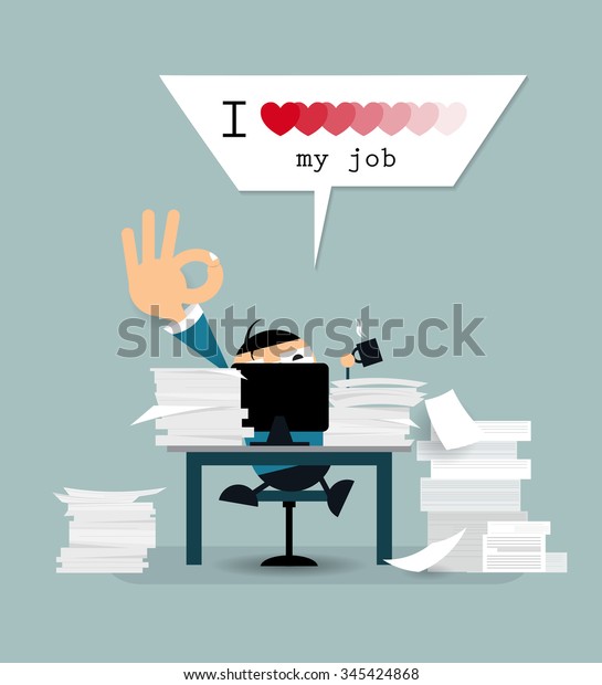 Vector Cartoon Happy Businessman Working Hard Stock Vector (Royalty ...