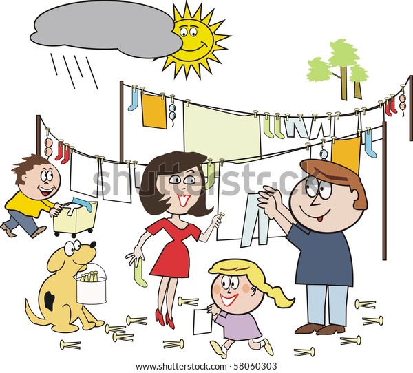 Vector Cartoon Happy Family Working Together Stock-vektor (royaltyfri ...