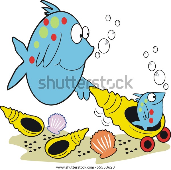 Vector Cartoon Happy Mother Fish Baby Stock Vector (Royalty Free ...
