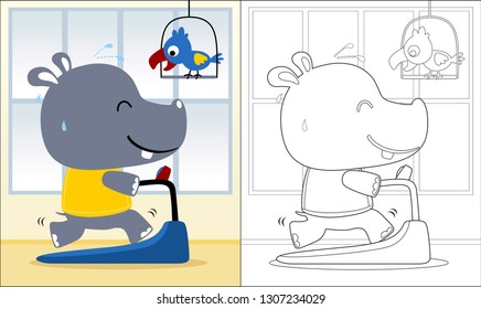 Vector Cartoon Hippo Running On Treadmill Stock Vector (Royalty Free ...
