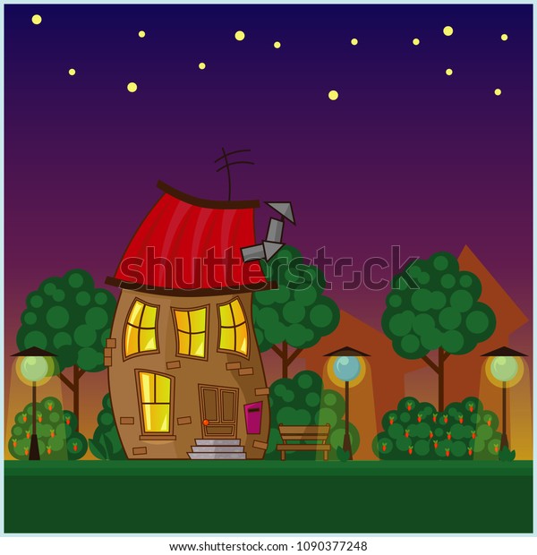 Vector Cartoon House Night Fromagerie Bushes Stock Vector (Royalty Free ...