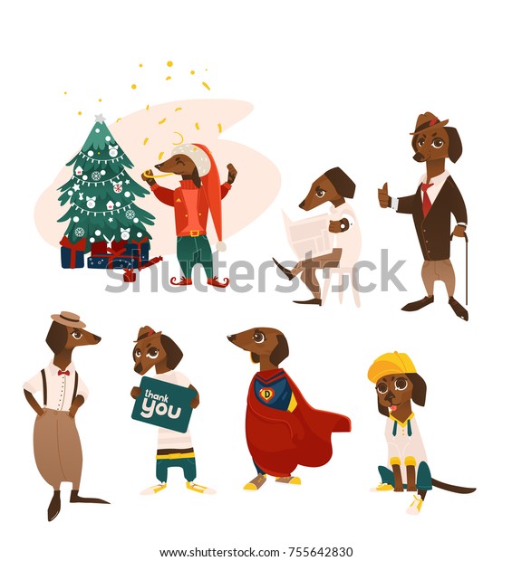 Vector Cartoon Humanized Dog Characters Set Stock Vector (Royalty Free ...