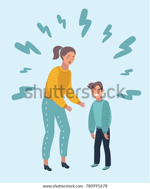 Vector Cartoon Illustration Angry Mom Shouting Stock Vector (Royalty ...