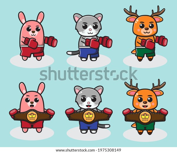Vector Cartoon Illustration Animal Wearing Boxing Stock Vector (Royalty ...