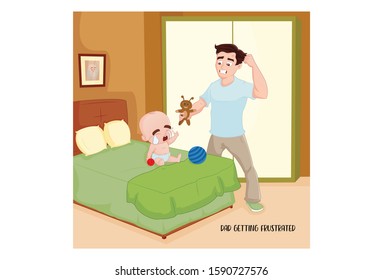 Vector Cartoon Illustration Baby Crying Dad Stock Vector (Royalty Free ...