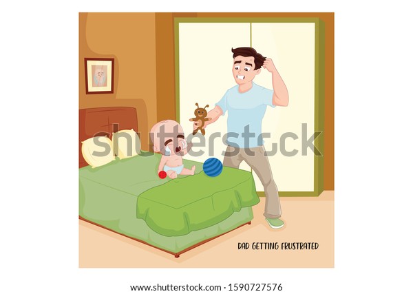 Vector Cartoon Illustration Baby Crying Dad Stock Vector (Royalty Free ...
