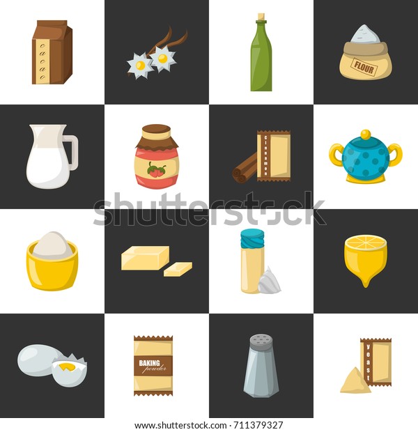 Vector Cartoon Illustration Baking Ingredients Icons Stock Vector ...