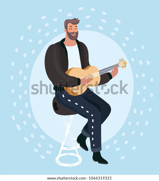 Vector Cartoon Illustration Bearded Man Playing Stock Vector (Royalty ...