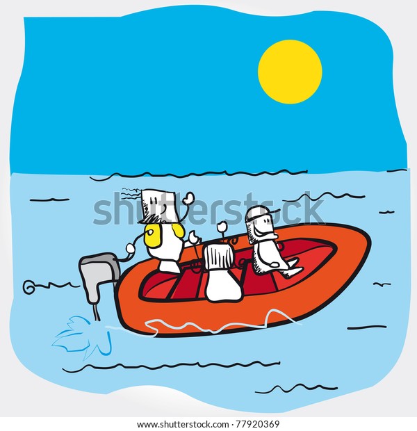 Vector Cartoon Illustration Boat High Sea Stock Vector (Royalty Free ...