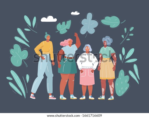 Vector Cartoon Illustration Body Positive Group Stock Vector (Royalty ...