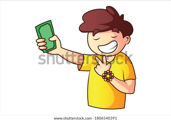 Vector Cartoon Illustration Boy Clicking Selfie: เวกเตอร์สต็อก (ปลอดค่า ...