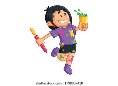 Vector Cartoon Illustration Boy Holi Colors Stock Vector (Royalty Free ...