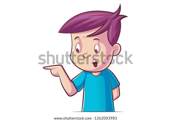 Vector Cartoon Illustration Boy Pointing Finger Stock Vector (Royalty ...