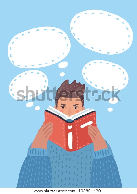 Vector Cartoon Illustration Boy Reading Book 스톡 벡터(로열티 프리) 1088014901 ...