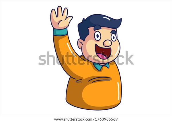 Vektor Stok Vector Cartoon Illustration Boy Saying Hi (Tanpa Royalti ...