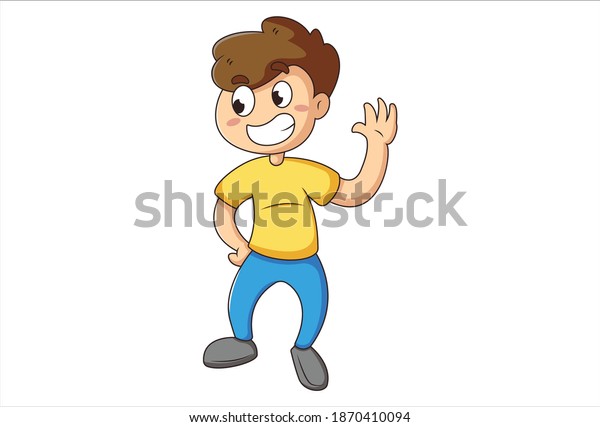 Vector Cartoon Illustration Boy Saying Hi: เวกเตอร์สต็อก (ปลอดค่า ...