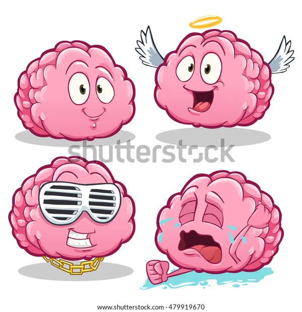 Vector Cartoon Illustration Brain Character Different Stock Vector ...
